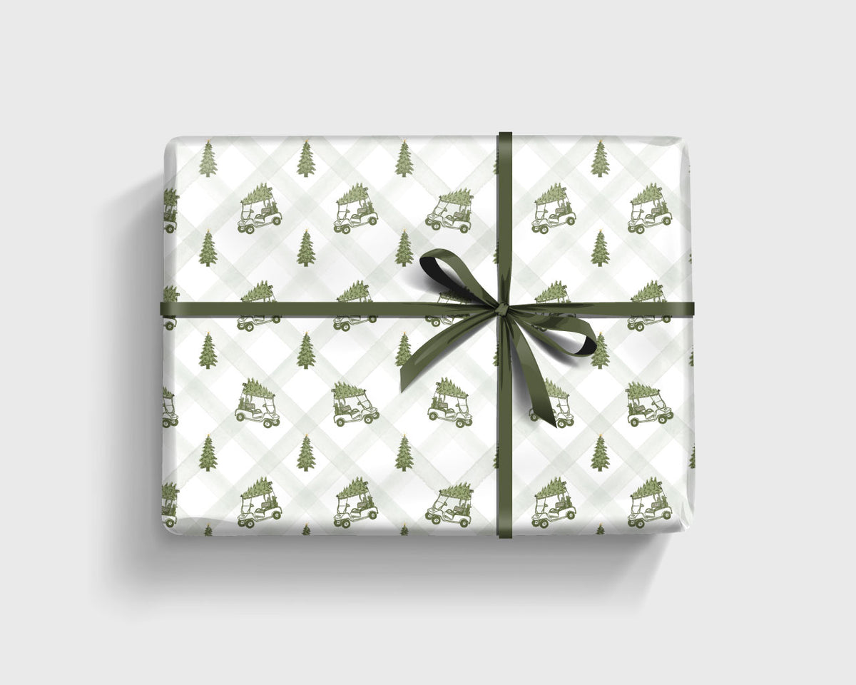 'Holly Jolly Golf Carts' Gift Wrapping Paper — Claire Nilan | Art + Design